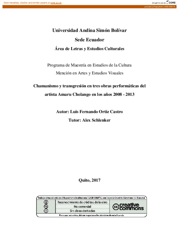 (PDF) Chamanismo y transgresión en tres obras performáticas del artista Amaru Cholango en los ...