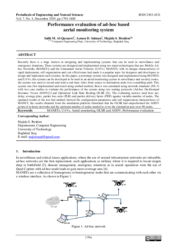 (PDF) Performance evaluation of ad-hoc based aerial monitoring system
