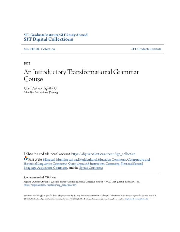 (PDF) An Introductory Transformational Grammar Course