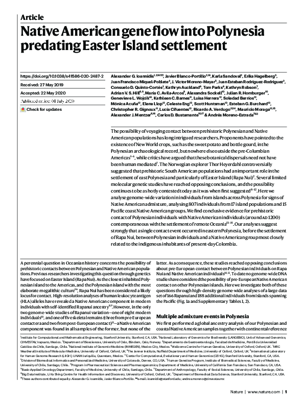 (PDF) Native American gene flow into Polynesia predating Easter Island ...