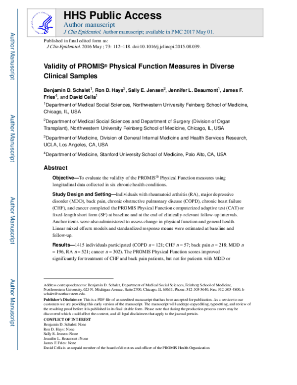 (PDF) Validity of PROMIS physical function measures in diverse clinical ...