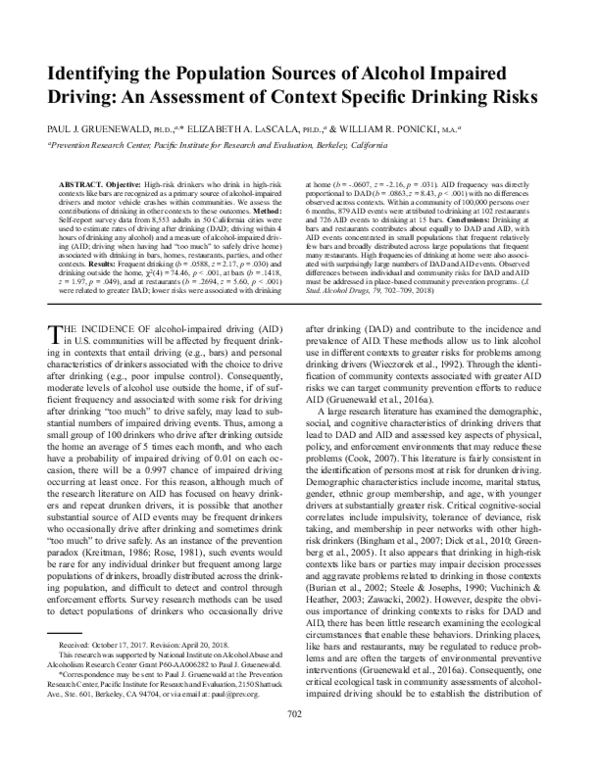 (PDF) Identifying the Population Sources of Alcohol Impaired Driving ...