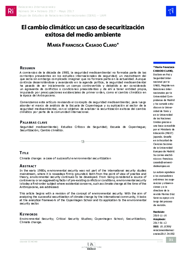 (PDF) El cambio climático: un caso de securitización exitosa del medio ...
