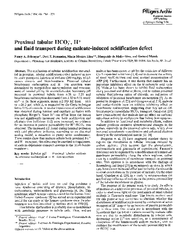 (PDF) Proximal tubular HCO 3 − , H+ and fluid transport during maleate ...