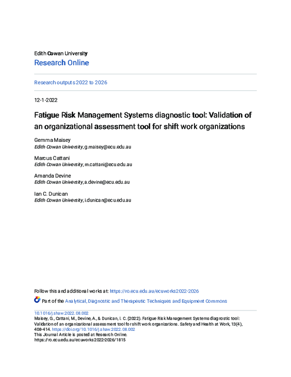 (PDF) Fatigue Risk Management Systems Diagnostic Tool: Validation of an ...