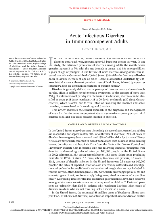 (PDF) Acute infectious diarrhea in immunocompetent adults