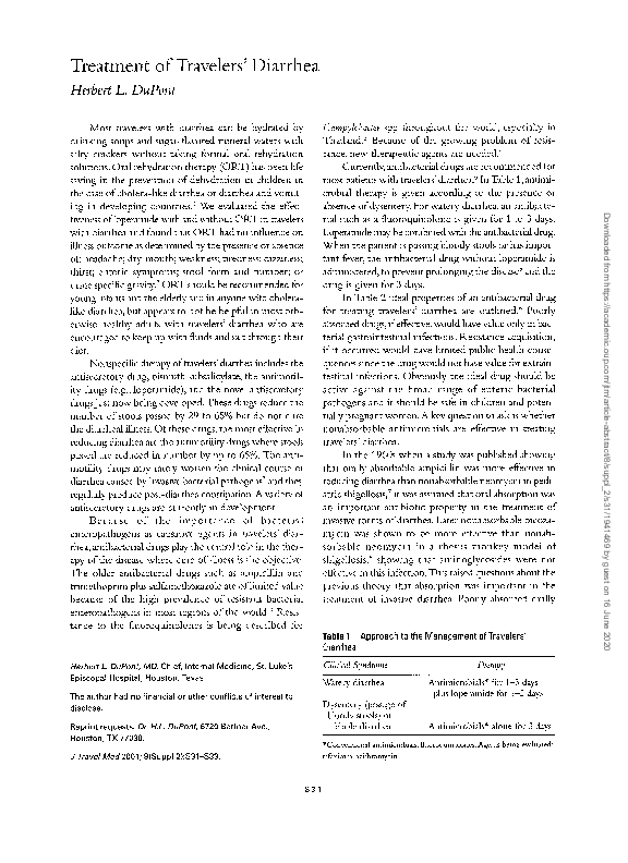 (PDF) Treatment of Travelers' Diarrhea