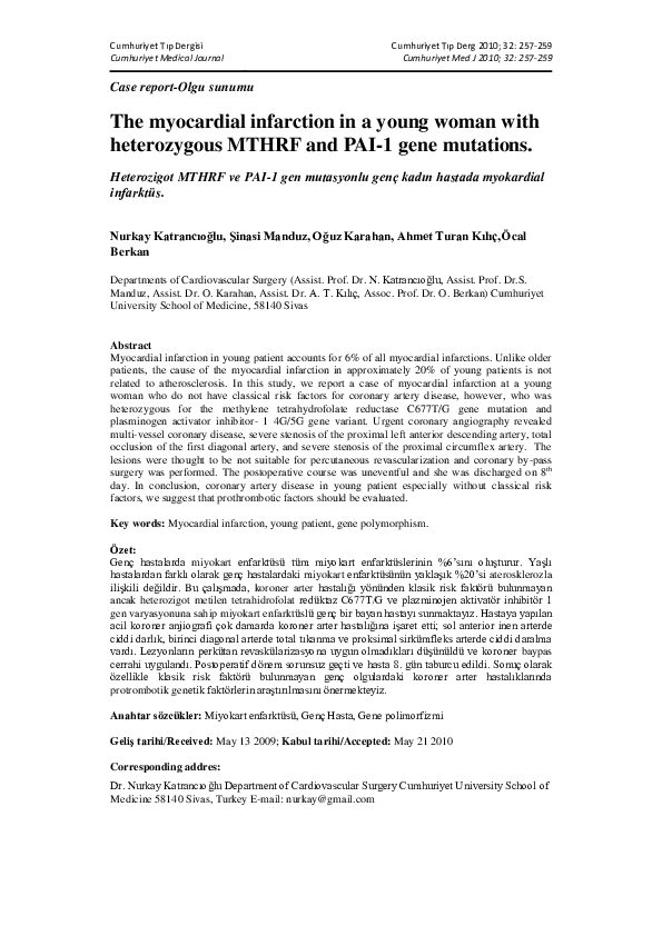 (PDF) The myocardial infarction in a young woman with heterozygous ...