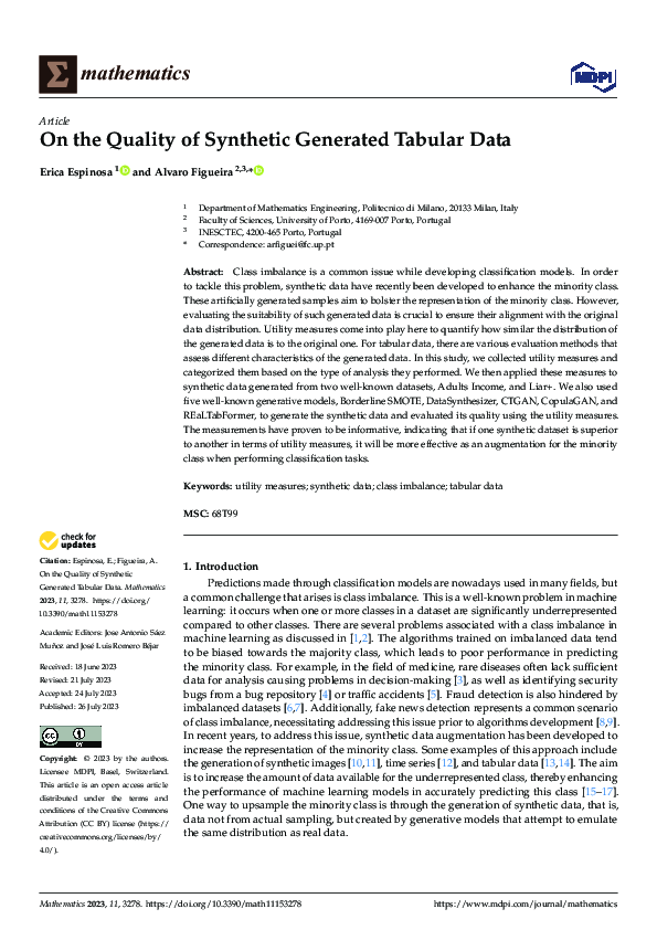 (PDF) On the Quality of Synthetic Generated Tabular Data