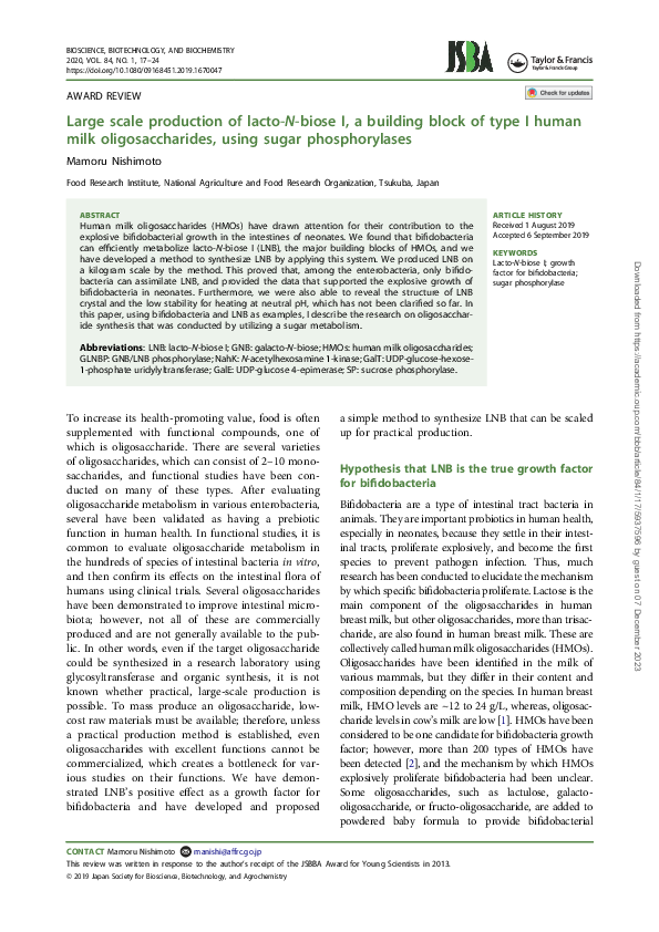 (PDF) Large scale production of lacto-N-biose I, a building block of ...