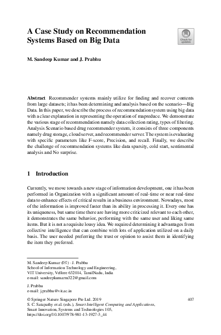 (PDF) A Case Study on Recommendation Systems Based on Big Data