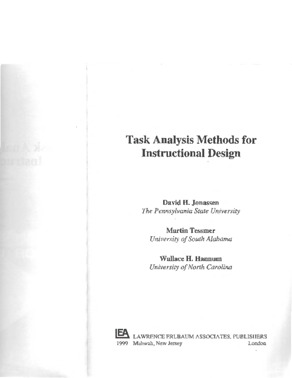 (PDF) Task Analysis Methods for Instructional Design (PDF) Task Analysis Methods for Instructional Design
