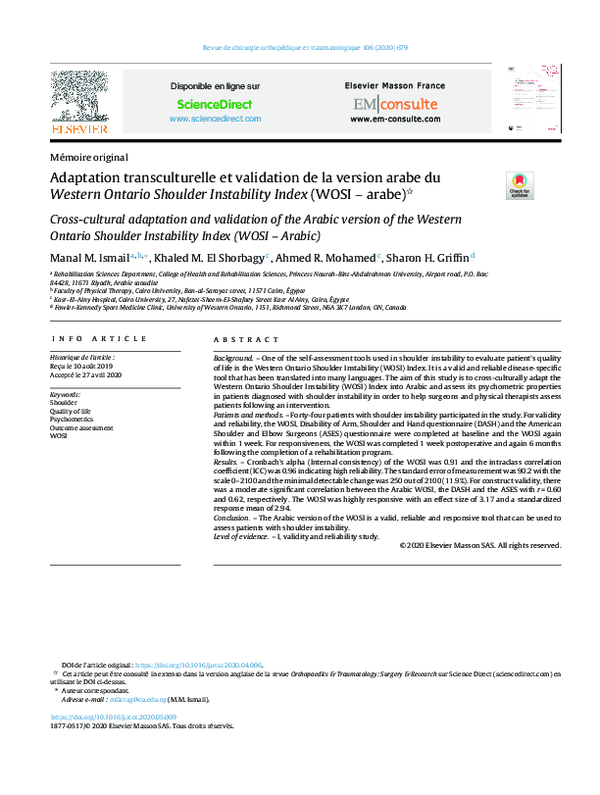 (PDF) Adaptation transculturelle et validation de la version marocaine du l’« International ...