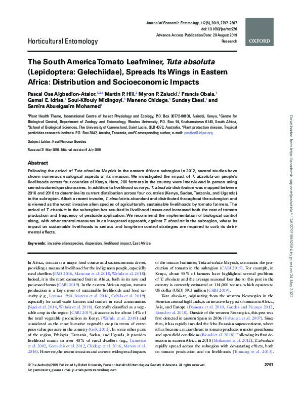 (PDF) The South America Tomato Leafminer, Tuta absoluta (Lepidoptera: Gelechiidae), Spreads Its ...