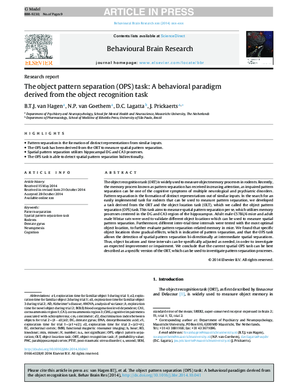 (PDF) The object pattern separation (OPS) task: A behavioral paradigm derived from the object ...