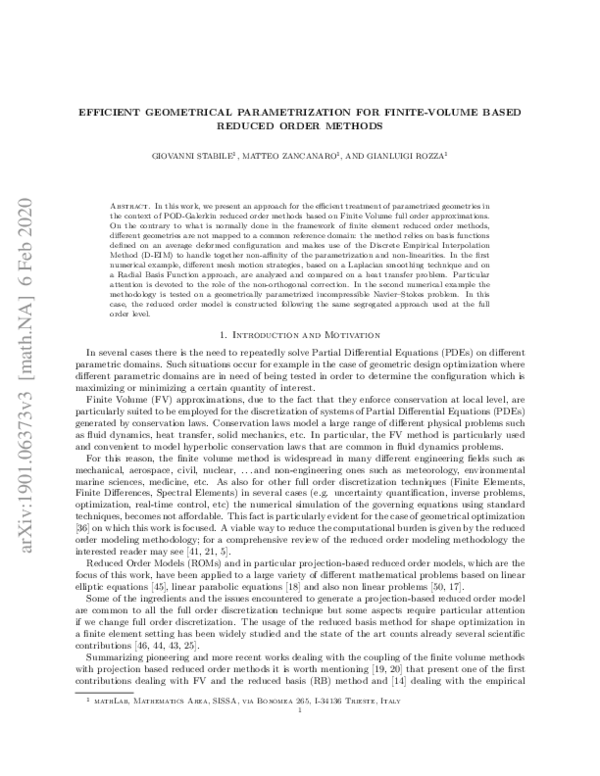 Efficient geometrical parametrization for finite‐volume‐based reduced order methods