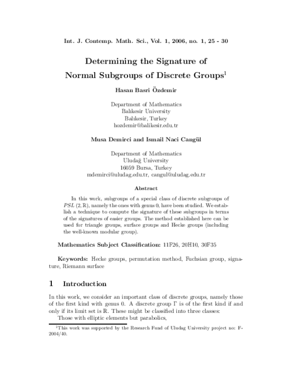 (PDF) Determining the signature of normal subgroups of discrete groups
