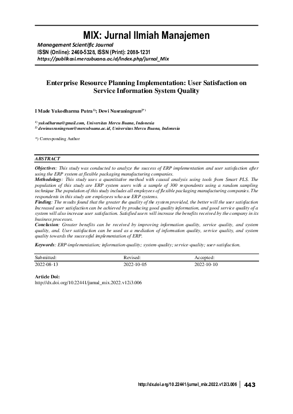 (PDF) Enterprise Resource Planning Implementation: User Satisfaction on Service Information ...