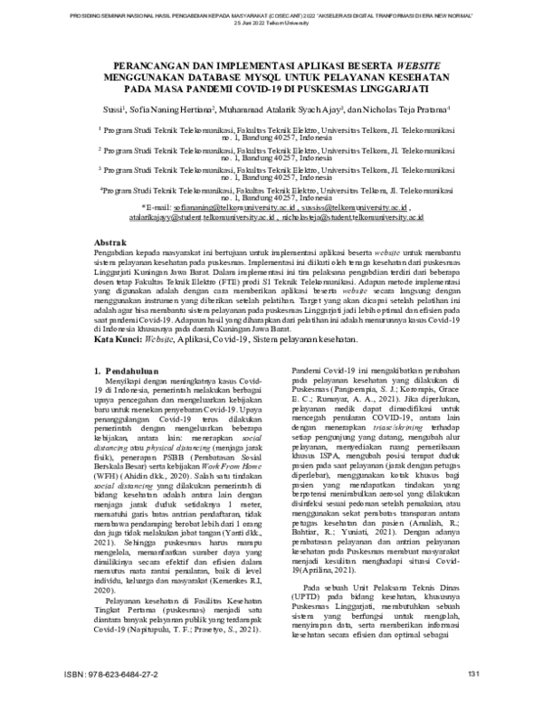 (PDF) Perancangan Dan Implementasi Aplikasi Beserta Website Menggunakan Database Mysql Untuk ...
