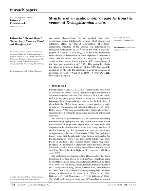 (PDF) Structure of an acidic phospholipase A2from the venom ...