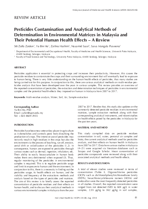 (PDF) Pesticides contamination and analytical methods of determination in environmental matrices ...