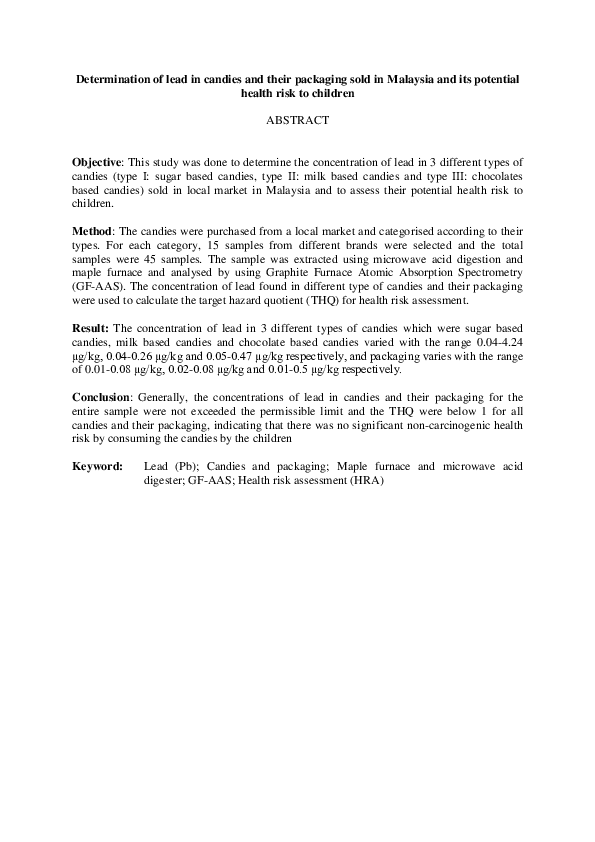 (PDF) Determination of lead in candies and their packaging sold in ...
