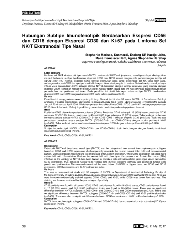 (PDF) Hubungan Subtipe Imunofenotipik Berdasarkan Ekspresi CD56 dan CD16 dengan Ekspresi CD30 ...