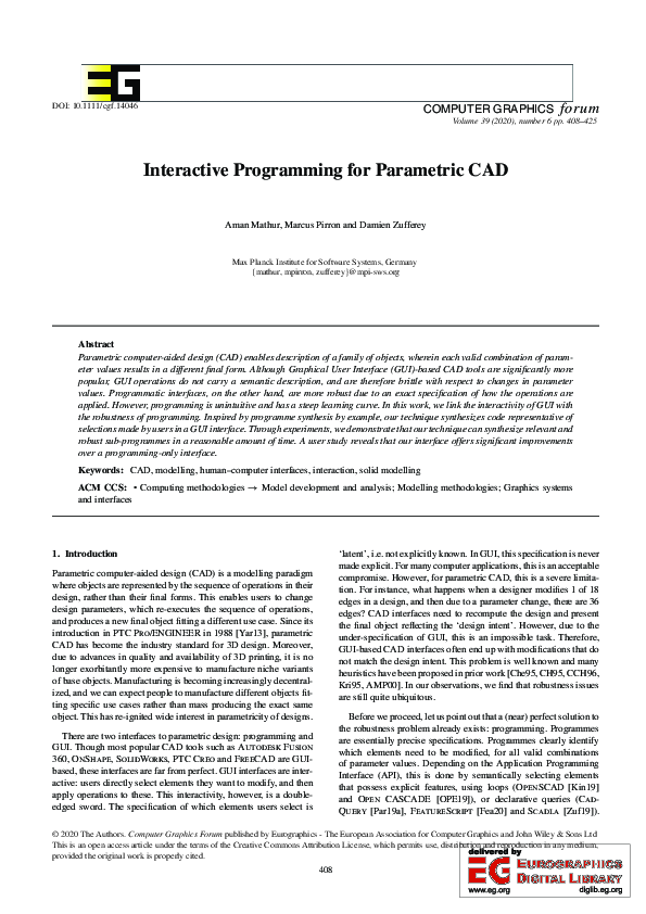 (PDF) Interactive Programming for Parametric CAD
