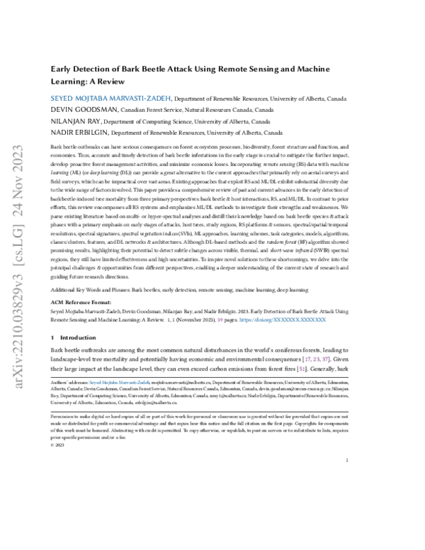 Pdf Early Detection Of Bark Beetle Attack Using Remote Sensing And Machine Learning A Review
