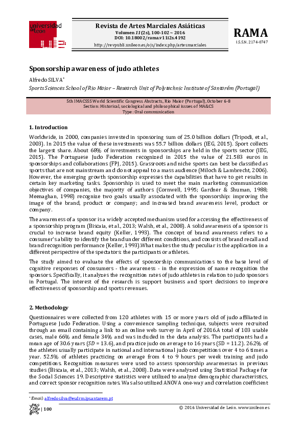 (PDF) Sponsorship awareness of judo athletes