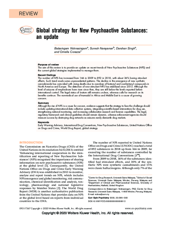 (PDF) Global strategy for New Psychoactive Substances: an update