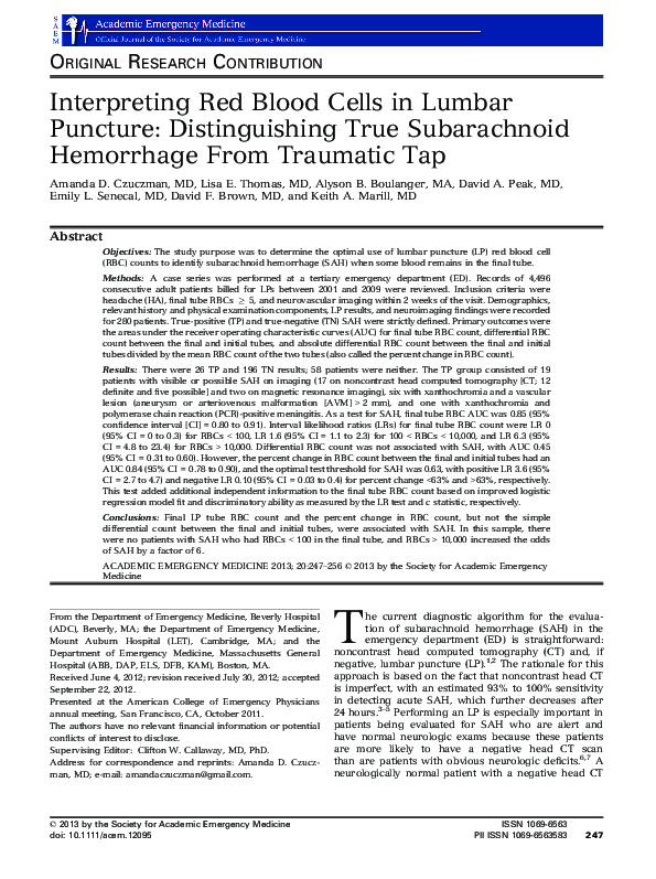 (PDF) Interpreting Red Blood Cells in Lumbar Puncture: Distinguishing ...