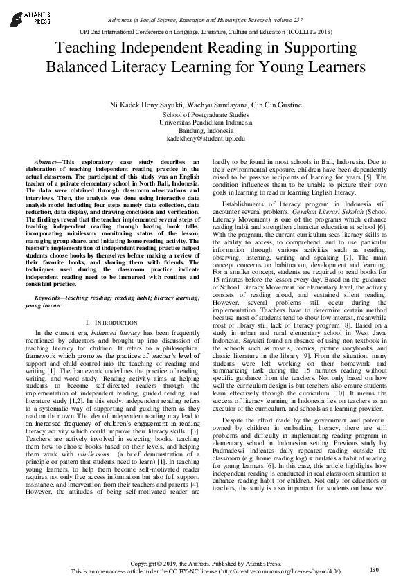 (PDF) Teaching Independent Reading in Supporting Balanced Literacy ...