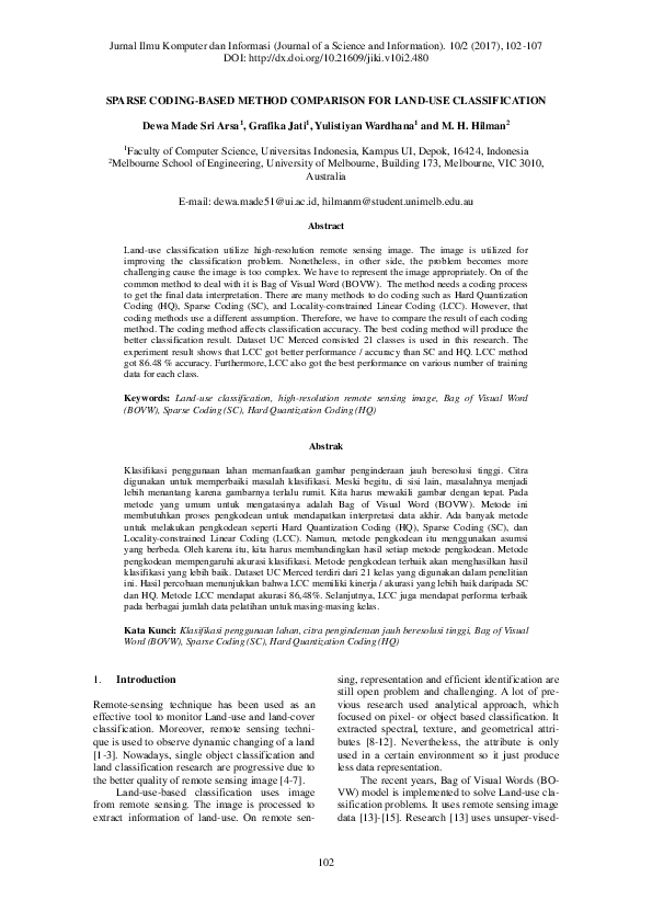 Pdf Sparse Coding Based Method Comparison For Land Use Classification