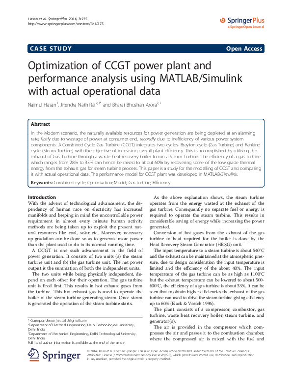 (PDF) Optimization of CCGT power plant and performance analysis using MATLAB/Simulink with ...