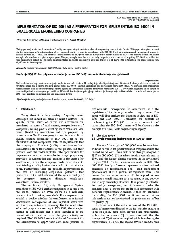 (PDF) Implementation of ISO 9001 as a preparation for implementing ISO ...
