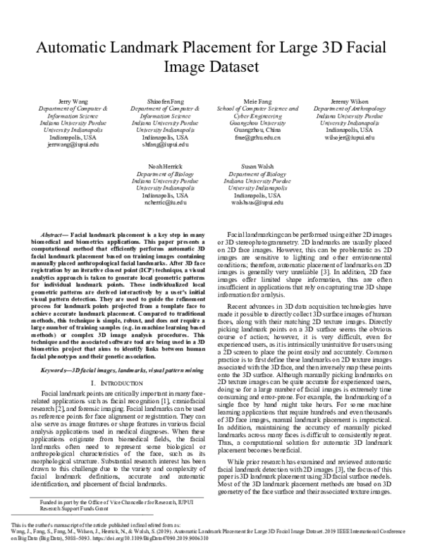 (PDF) Automatic Landmark Placement for Large 3D Facial Image Dataset