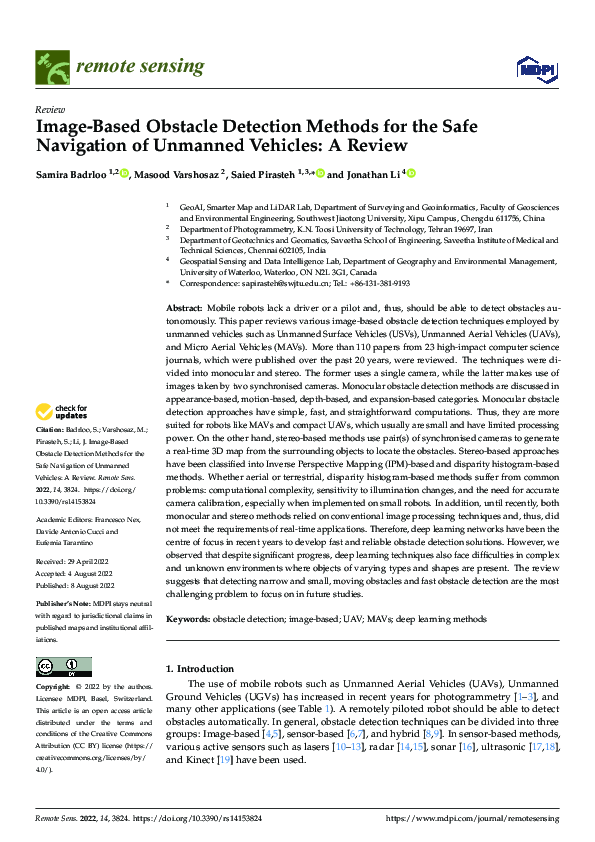 Pdf Image Based Obstacle Detection Methods For The Safe Navigation Of 3437
