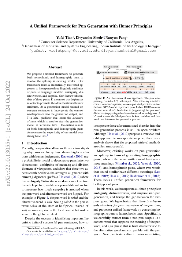 (PDF) A Unified Framework for Pun Generation with Humor Principles