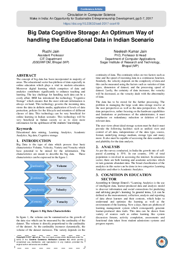 (PDF) Big Data Cognitive Storage: An Optimum Way of handling the Educational Data in Indian Scenario