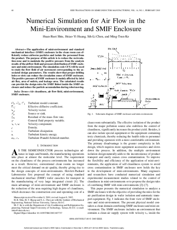 (PDF) Numerical simulation for air flow in the mini-environment and ...