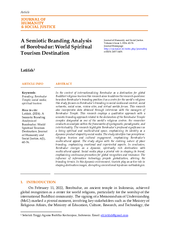 (PDF) A Semiotic Branding Analysis of Borobudur: World Spiritual ...