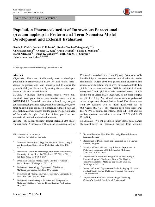 (PDF) Population Pharmacokinetics of Intravenous Paracetamol (Acetaminophen) in Preterm and Term ...