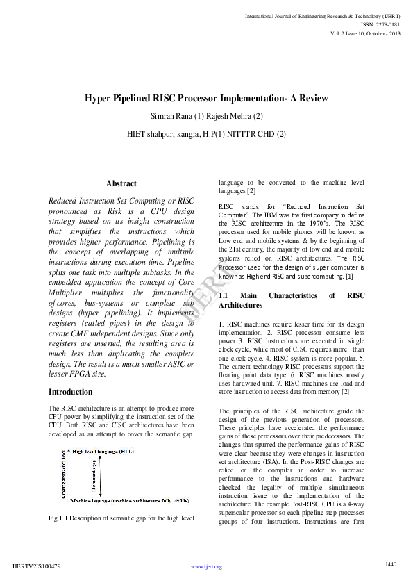 (PDF) Hyper Pipelined RISC Processor Implementation- A Review