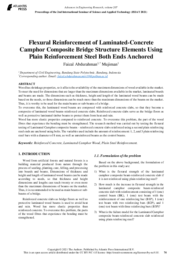 (PDF) Flexural Reinforcement of Laminated-Concrete Camphor Composite Bridge Structure Elements ...