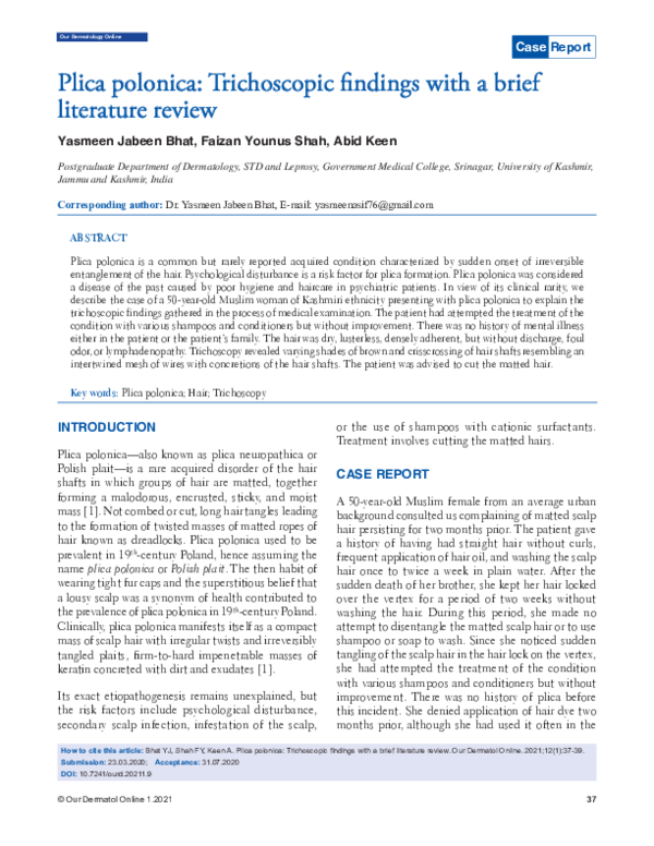 (PDF) Plica polonica: Trichoscopic findings with a brief literature review