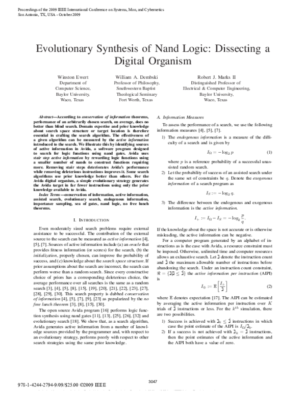 (PDF) Evolutionary synthesis of nand logic: Dissecting a digital ...