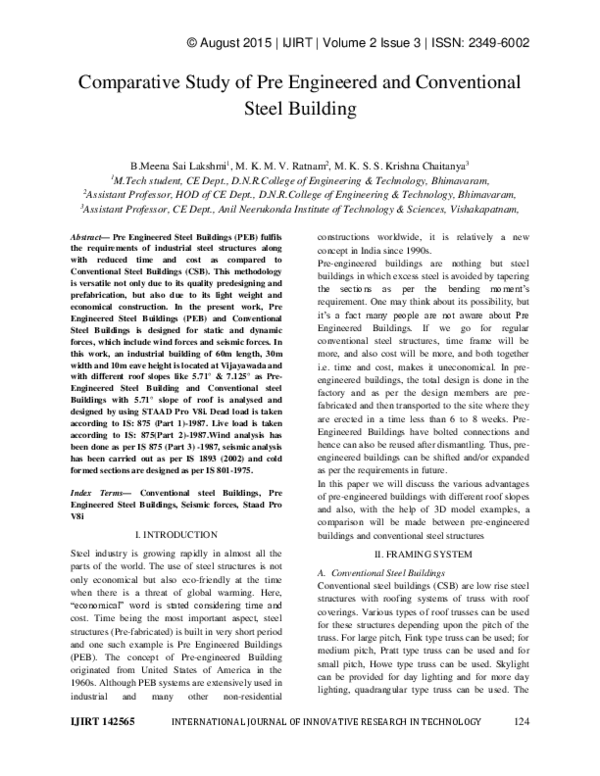 (PDF) Comparative Study of Pre Engineered and Conventional Steel Building