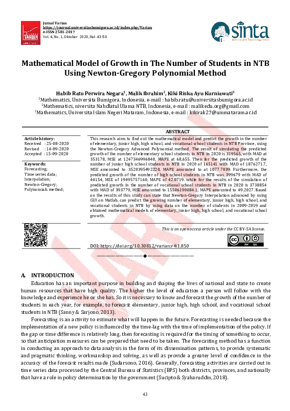 (PDF) Modeling Student Growth in NTB Using Newton-Gregory Method