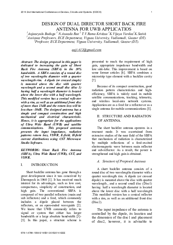 (PDF) Design of dual director short back fire antenna for UWB applicatios